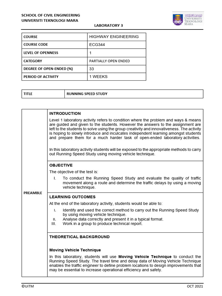 Running Speed Study in Highway Engineering | PDF | Traffic | Laboratories