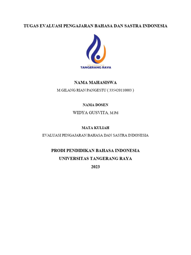Tugas Evaluasi Pengajaran Bahasa Dan Sastra Indonesia | PDF