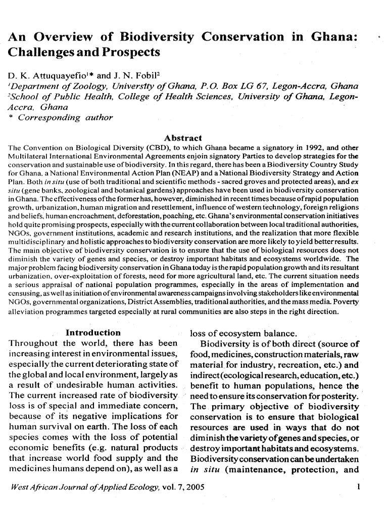 An Overview of Biodiversity Conservation in Ghana | PDF