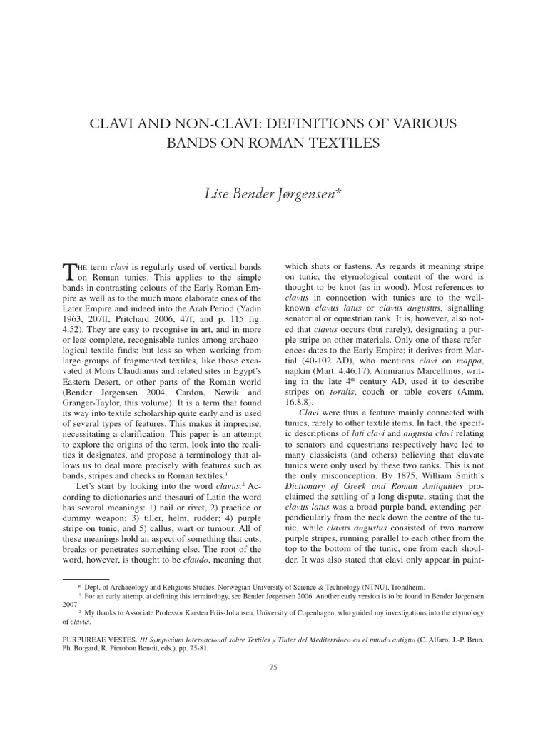Clavi and Non-Clavi Definitions of Various Bands On Roman Textiles ...