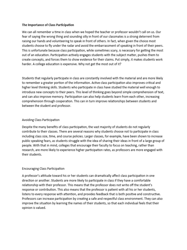 The Importance of Class Participation | PDF | Thought | Psychology