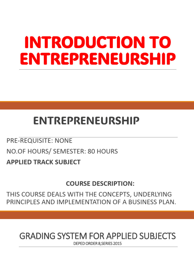 Introduction to Entrepreneurship Course | PDF | Entrepreneurship ...