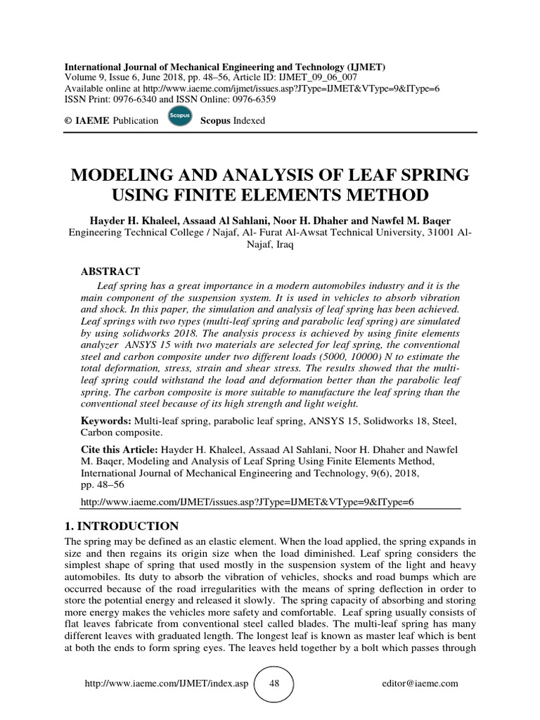 Modeling and Analysis of Leaf Spring | PDF | Deformation (Engineering ...