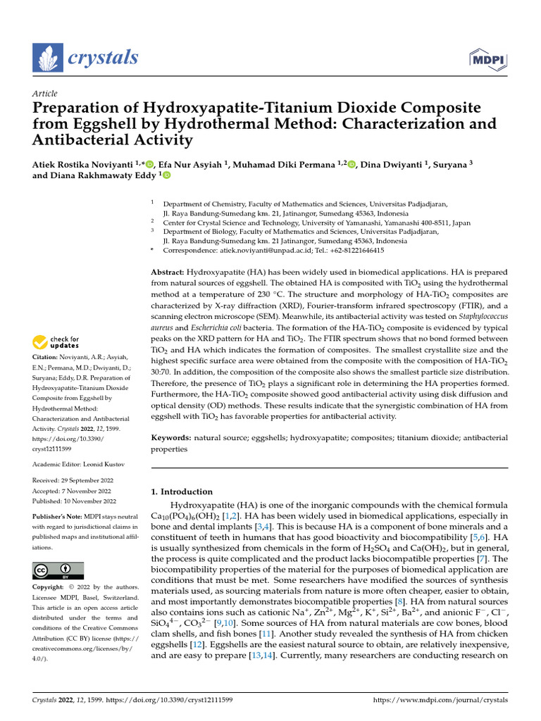 Crystals-Preparation of Hydroxyapatite-Titanium Dioxide Composite From ...