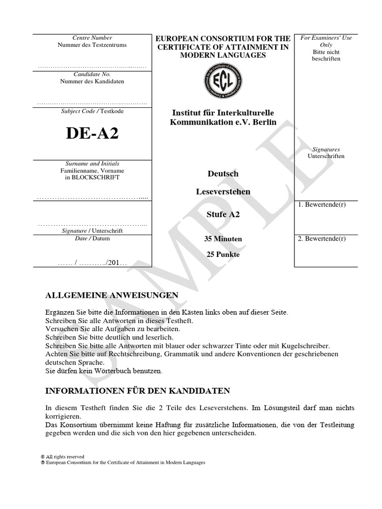 Deutsch Leseverstehen A2 | PDF