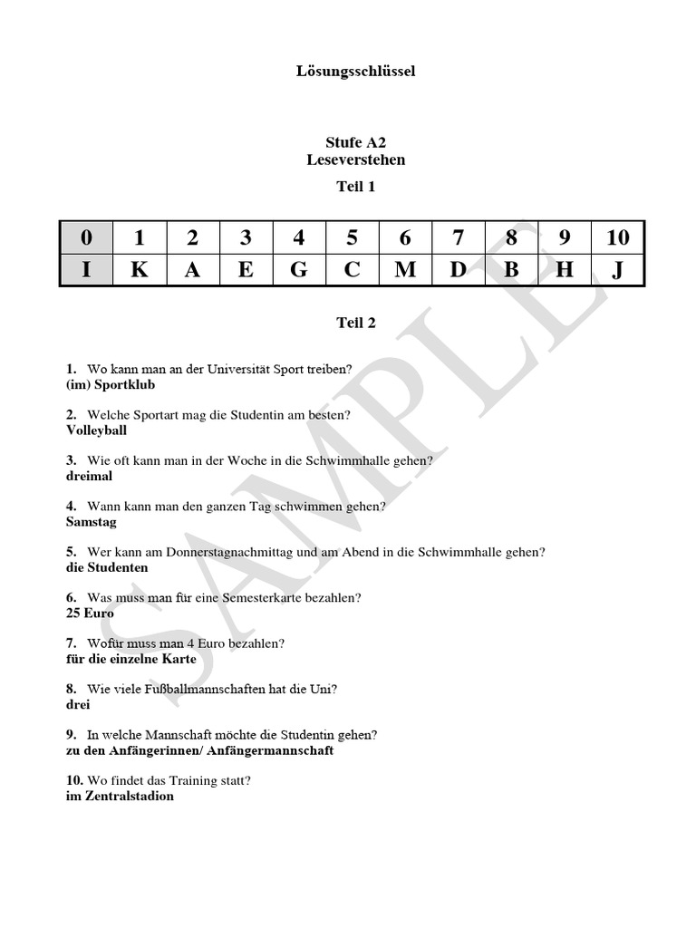 Deutsch Leseverstehen A2 Schlssel | PDF