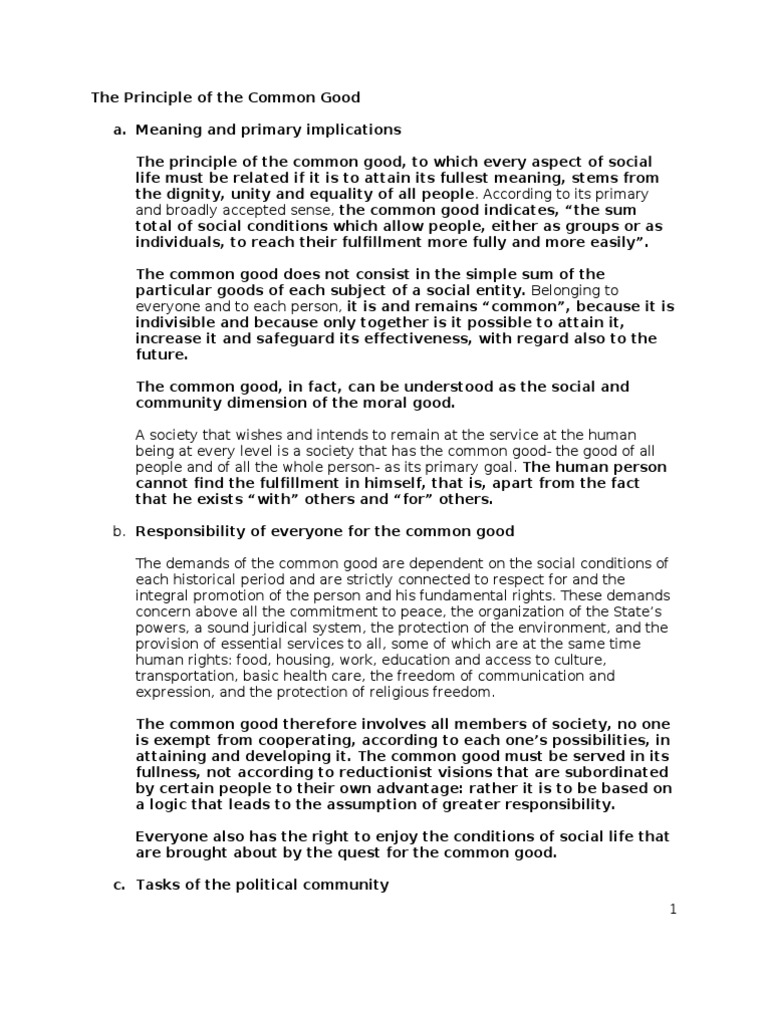 The Principle of The Common Good | PDF | Common Good | Catholic Social ...