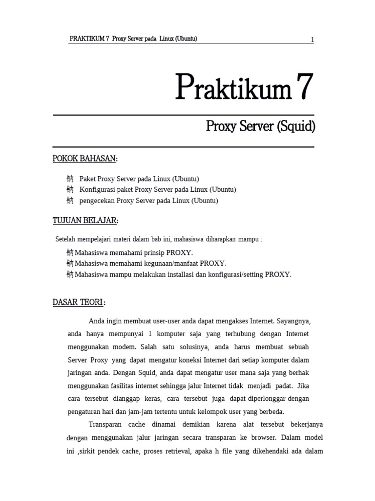 Praktikum 7. Konfigurasi paket Proxy Server pada Linux (Ubuntu) | PDF