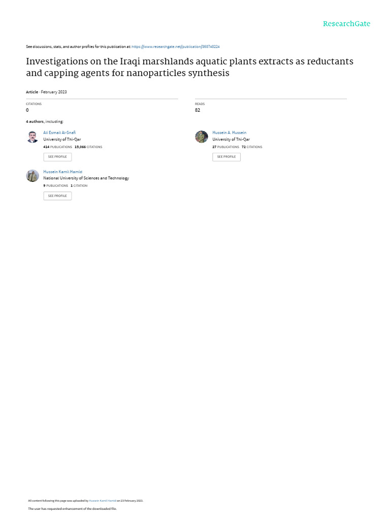 Investigations On The Iraqi Marshlands Aquatic Plants Extracts As Reductants and Capping Agents ...