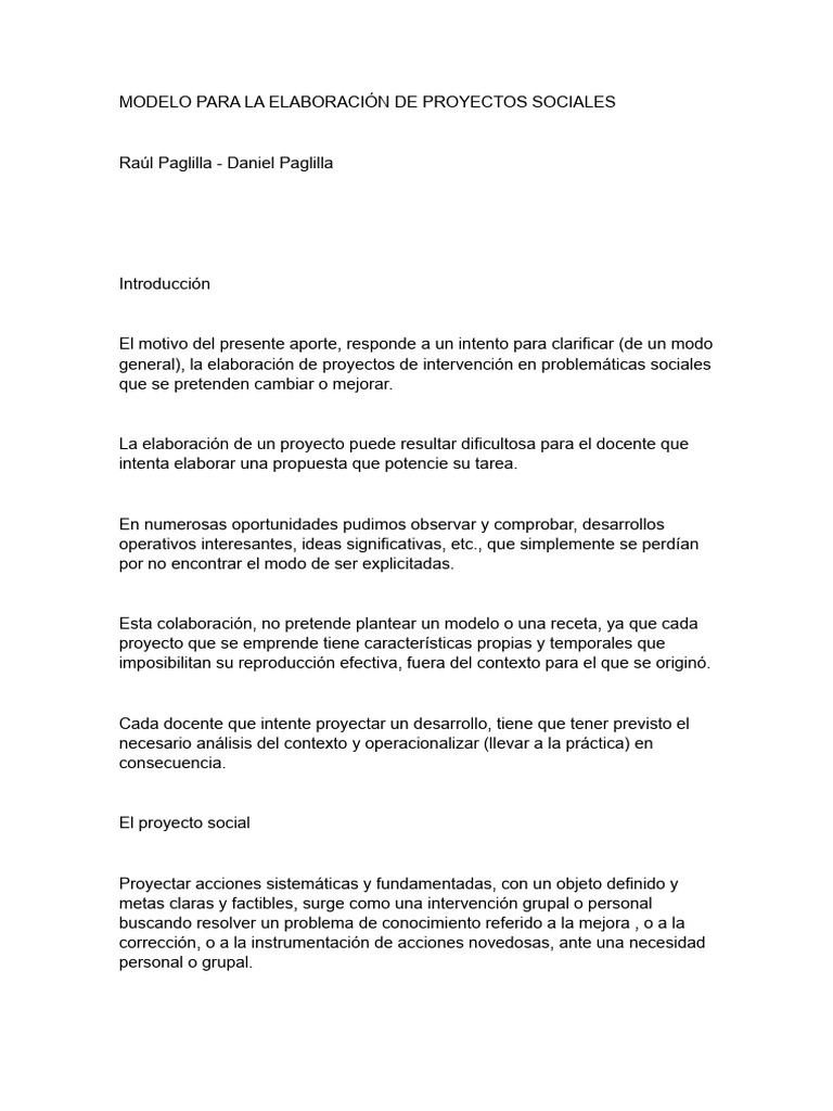 Modelo para La Elaboracion de Proyectos Sociales | PDF | Planificación | Evaluación