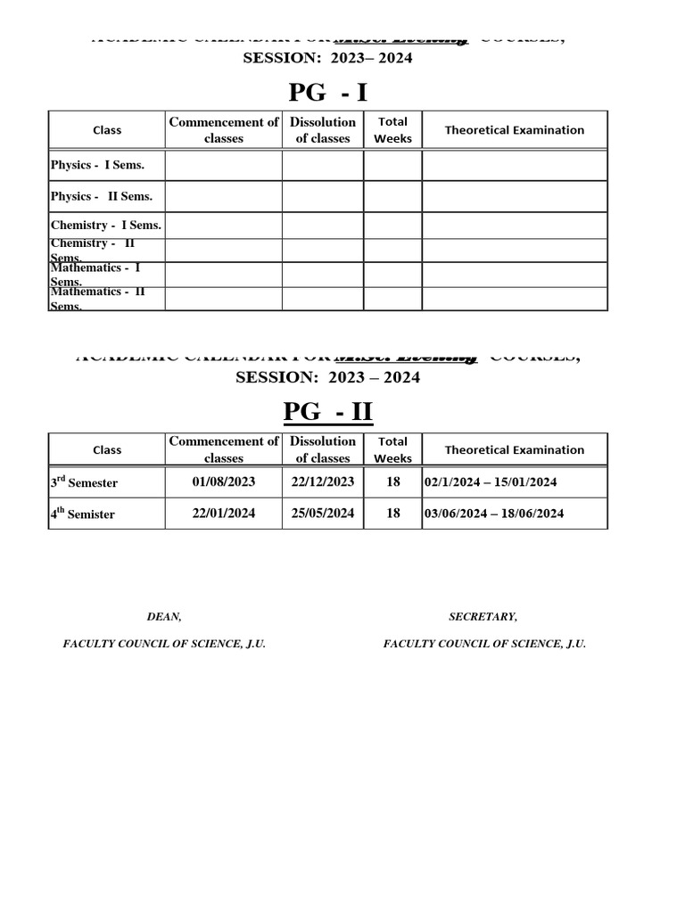 Academic Calendar PG (M.SC.) - Evening 2023-2024 | PDF