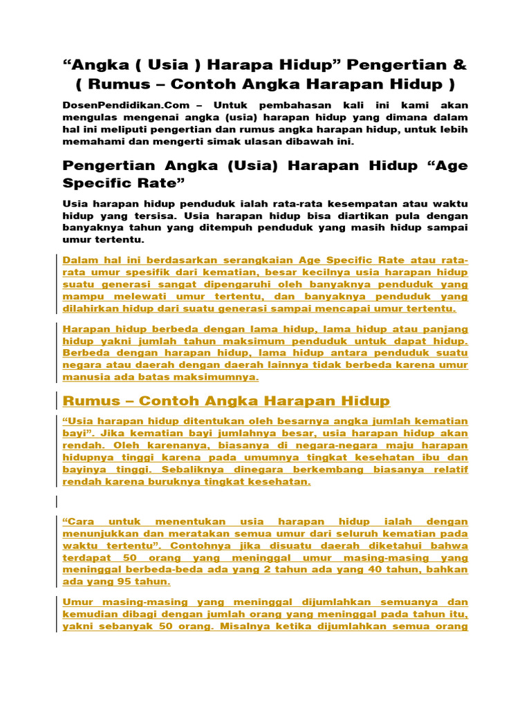 Angka Harapan Hidup (AHH) Tahun 2018 | PDF