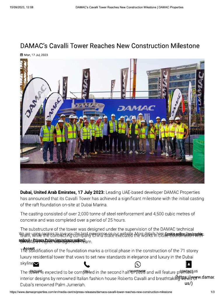 Aug 2023 - DAMAC Cavalli Project - China State Main Contractor | PDF