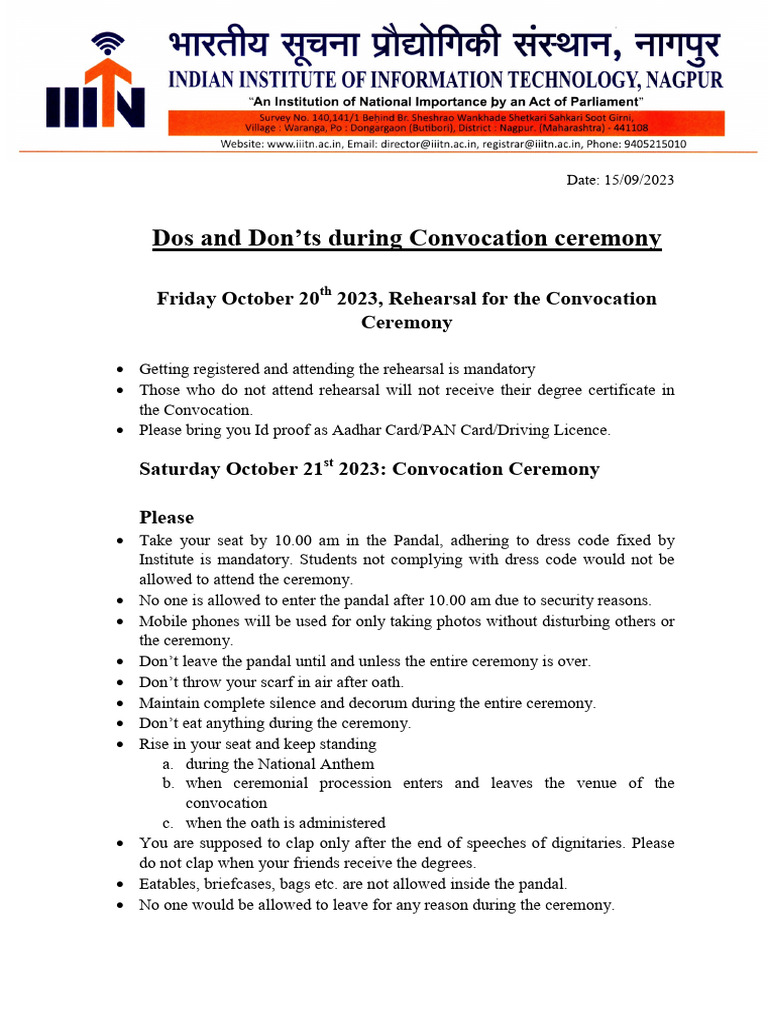 Dos and Don'ts During Convocation Ceremony | PDF