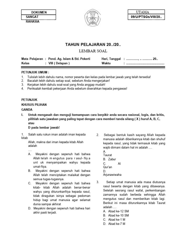 Soal PAI Kelas VIII Ganjil K13 | PDF