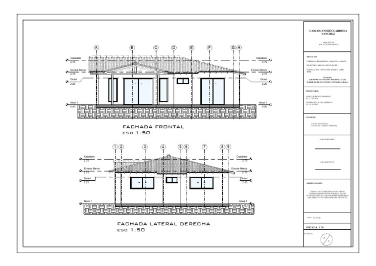Planos de Fachadas de Vivienda Unifamiliar | PDF