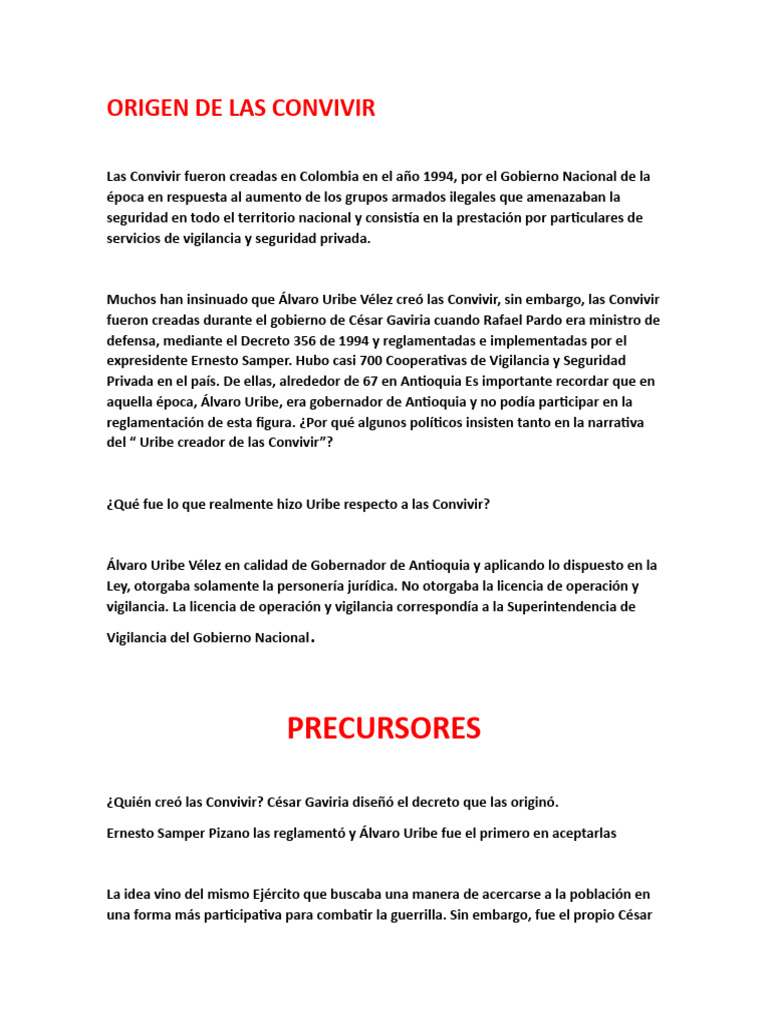 ORIGEN DE LAS CONVIVIR Espeeeeeeeeeeeee | PDF | Colombia | Gobierno