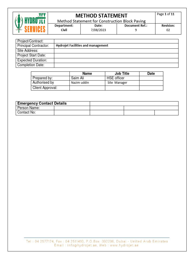 Method Statement For Construction Block Paving | PDF | Occupational ...