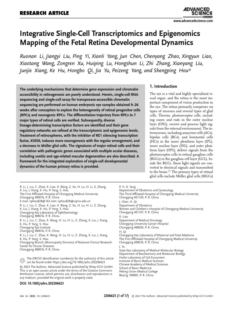 Integrative Single-Cell Transcriptomics and Epigenomics Mapping of The Fetal Retina ...