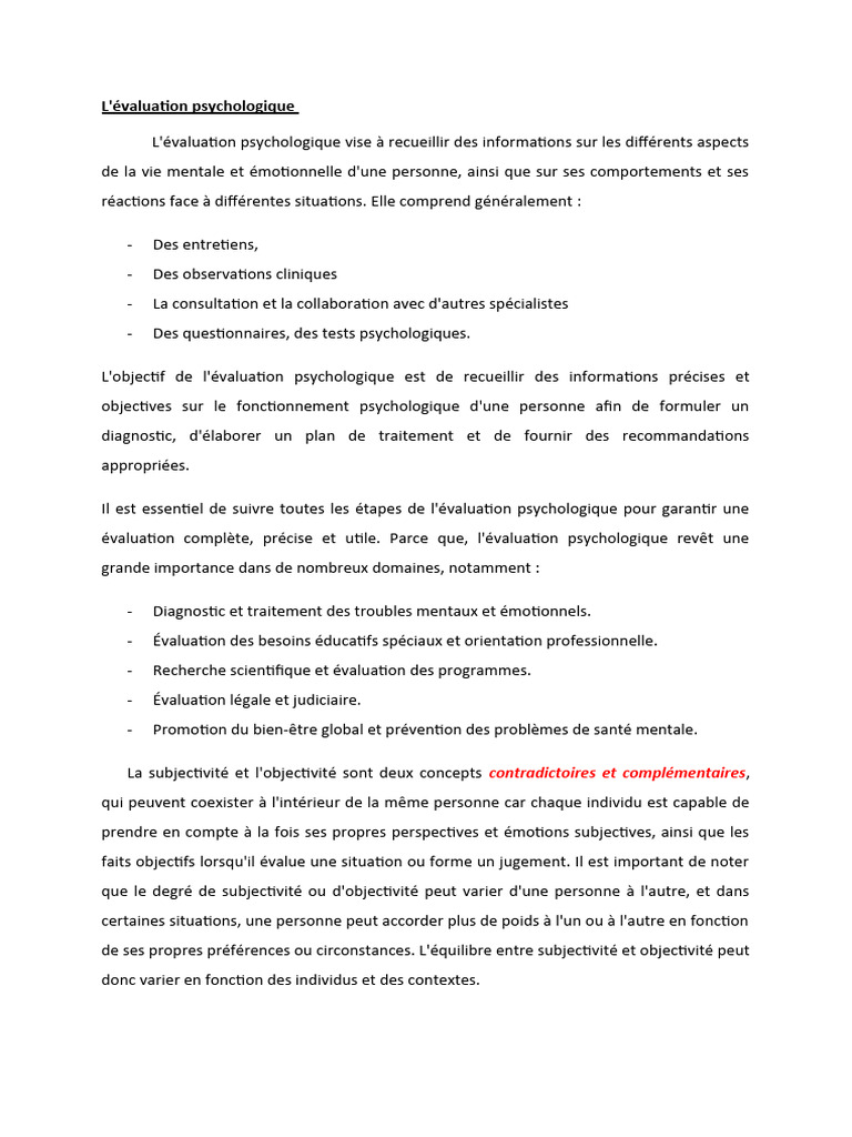 Évaluation psychologique et tests de personnalité | PDF | Psychologie ...