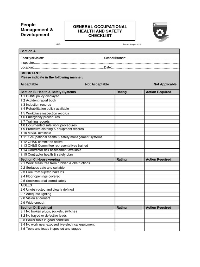 General Occupational Healthand Safety Checklist 120106 V 1 | PDF ...