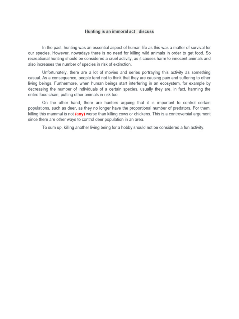 Hunting Is An Immoral Act - Discuss | PDF