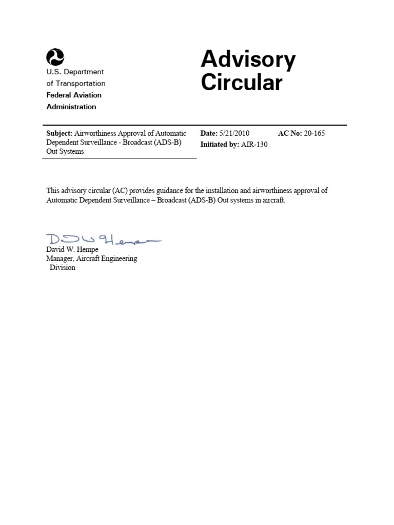 FAA - AC 20-165 ADS-B Out Airworthiness | PDF | Aerospace | Transport