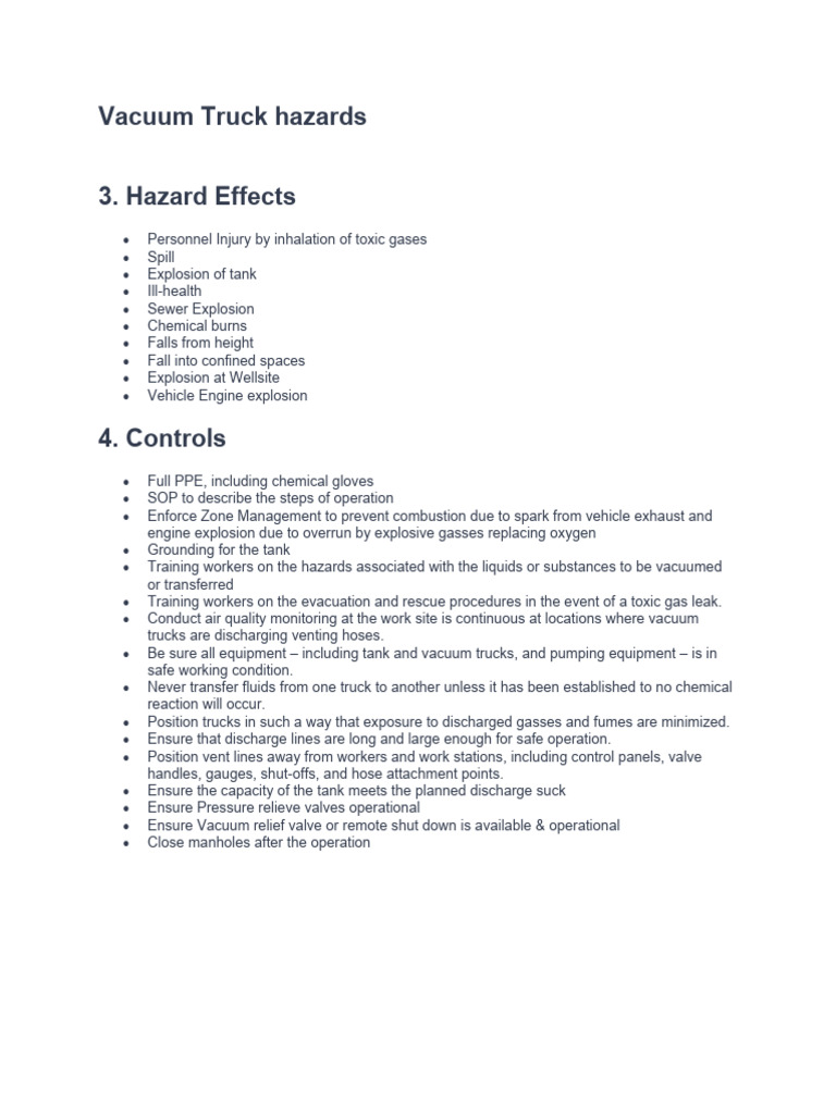 Vacuum Truck Safety Hazards and Controls | PDF