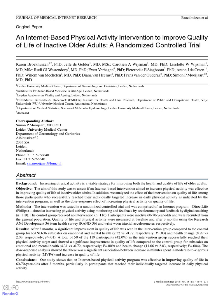 An Internet-Based Physical Activity Intervention To Improve Quality | Download Free PDF ...