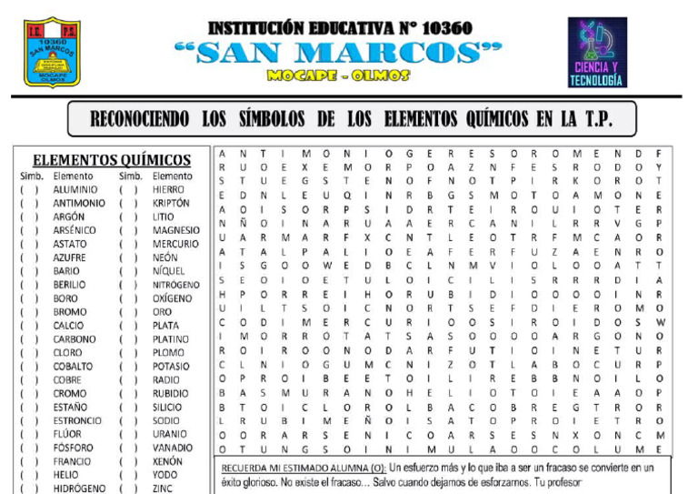 Sopa de Letras de Los Elementos Quimicos | PDF