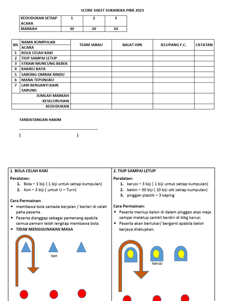 Score Sheet Sukaneka Pibk 2023 | PDF