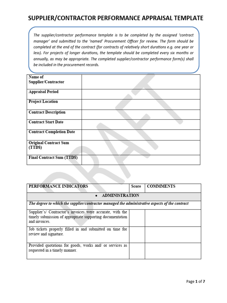Supplier Contractor Performance Template | PDF | Employment | Personal ...