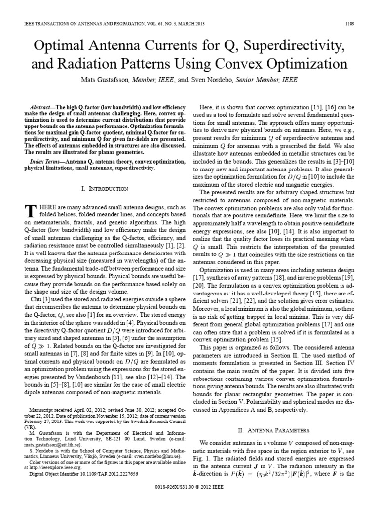 Optimal Antenna Currents For Q, Superdirectivity, and Radiation ...