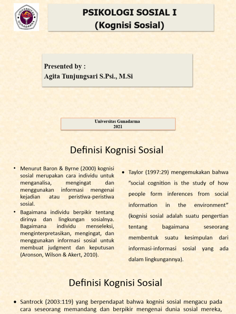 Materi Psikologi Sosial 1 (Kognisi Sosial) | PDF