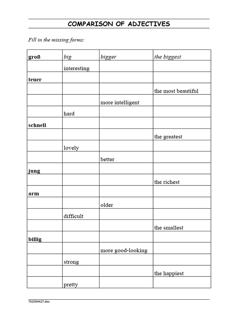 Comparison of Adjectives - Arbeitsblatt | PDF