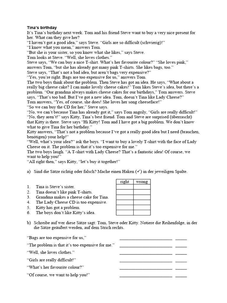 Tina's Birthday Gift Dilemma | PDF