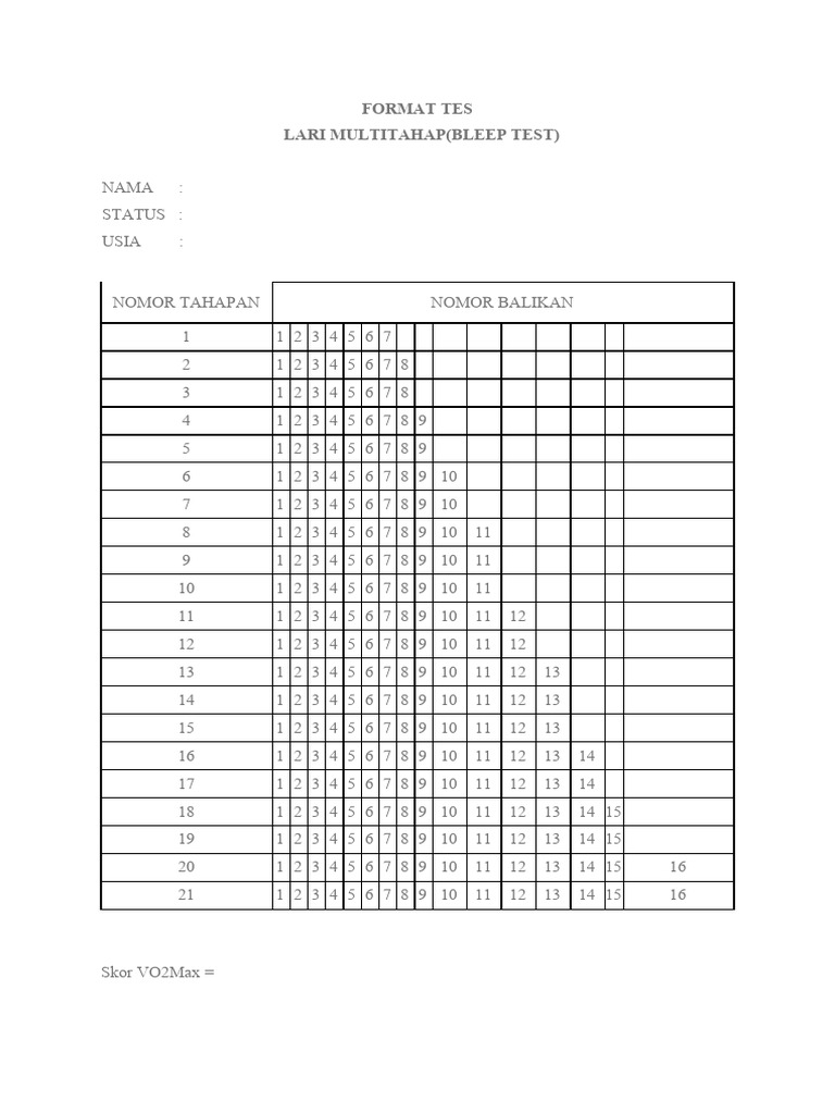 Format Bleep Test et VO2Max | PDF | Maison et jardin | Technologie et ...