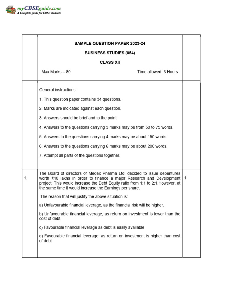 BST Sample Paper | PDF | Stocks | Securities (Finance)