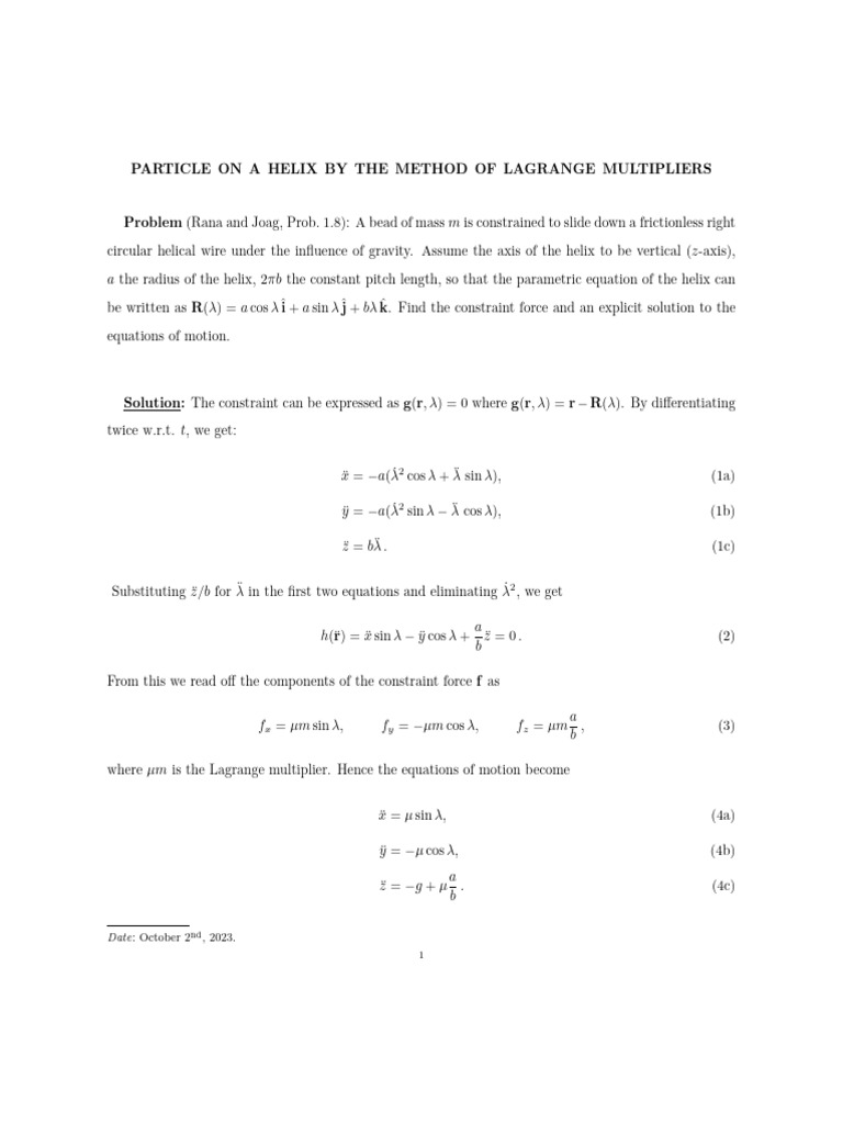 Particle On A Helix | PDF | Helix | Equations