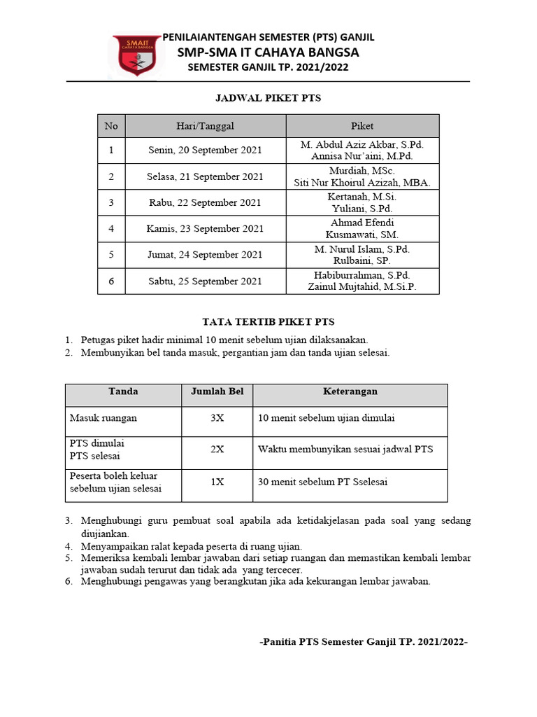 Jadwal & Tata Tertib Piket PTS 2021 | PDF