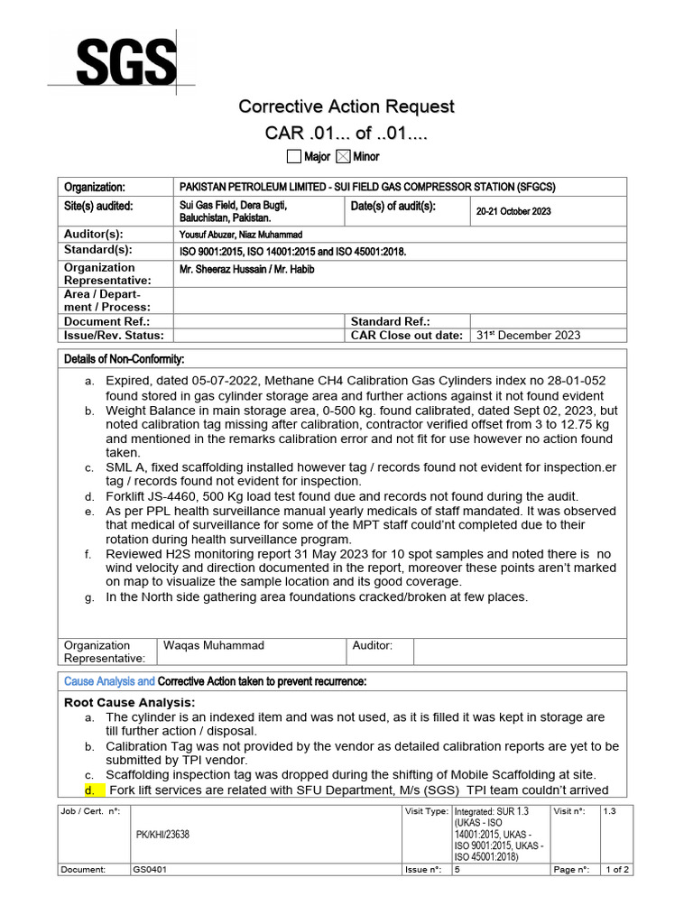Car Audit Findings and Actions | PDF | Audit