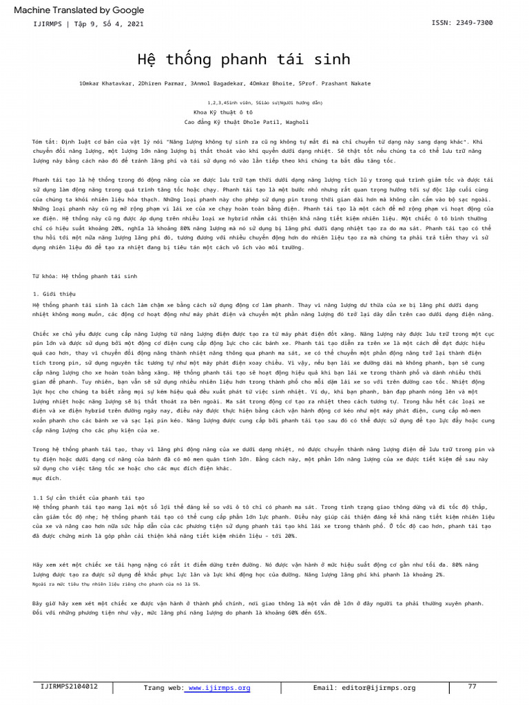 Hệ thống phanh tái sinh | PDF