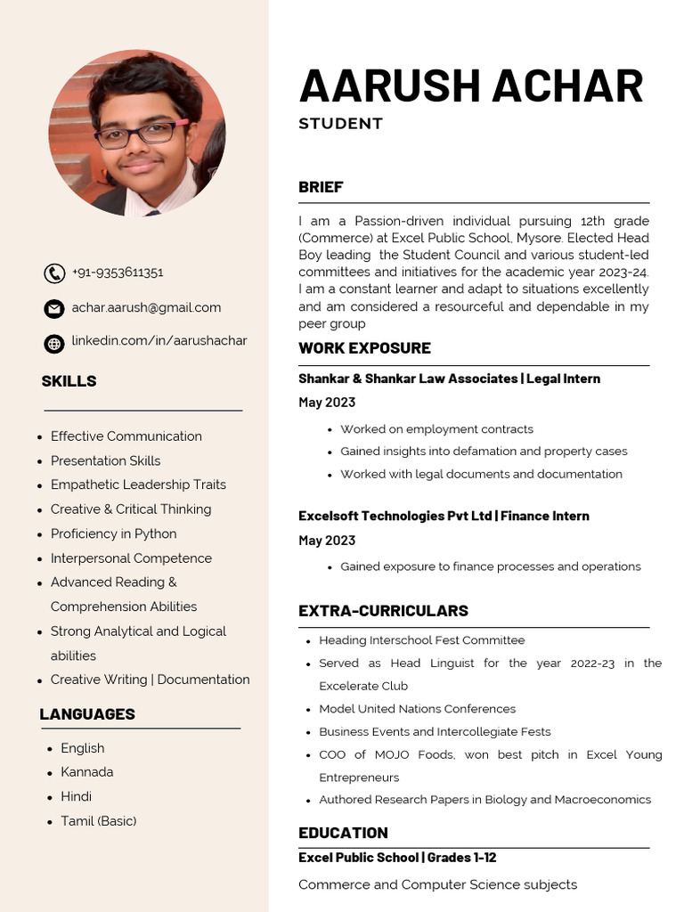 Aarush Resume | PDF | Human Communication | Cognition