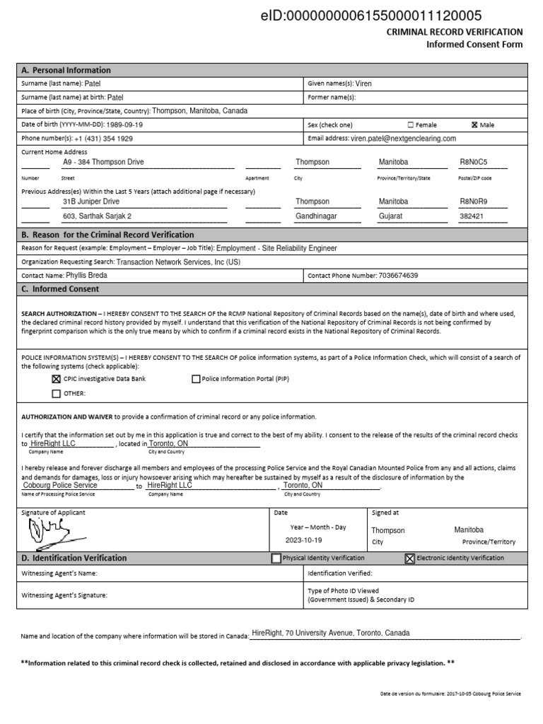 CDN Criminal Record Informed Consent | PDF | Criminal Record | Identity ...