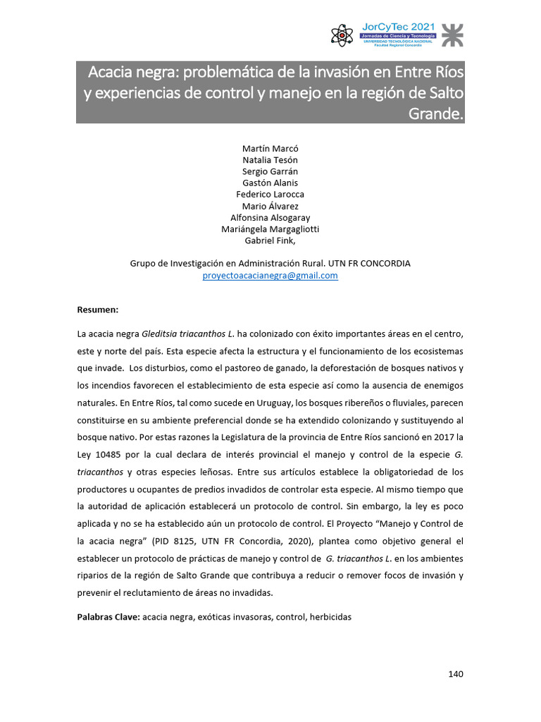 Acacia Negra. Problematica de La Invasion en Entre Rios | PDF ...