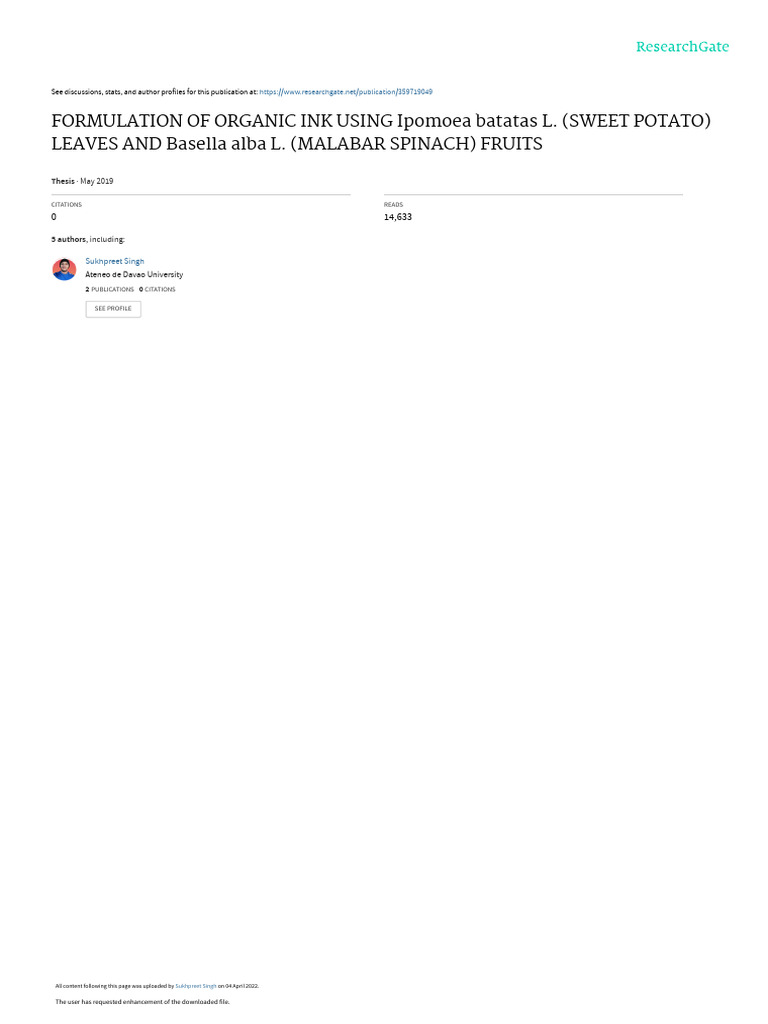 Organic Ink from Sweet Potato & Malabar Spinach | PDF | Ink ...