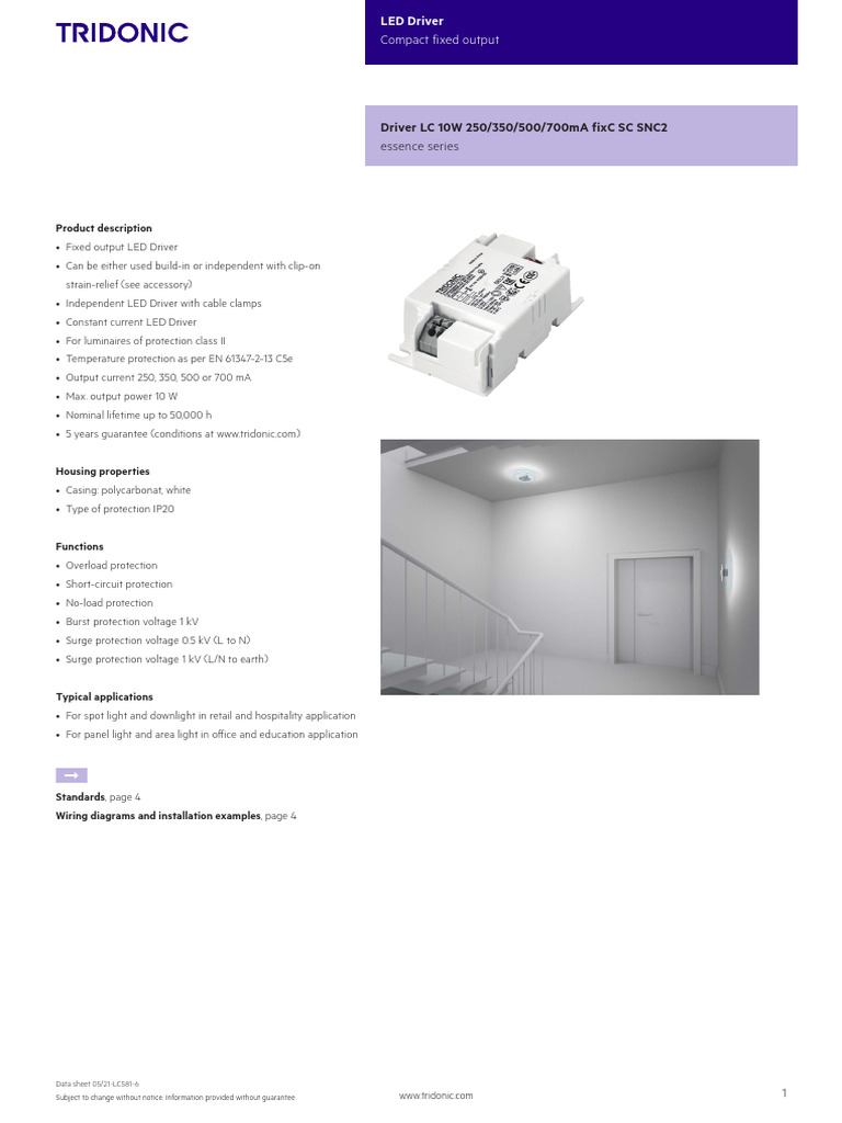 Driver LC 10W 250/350/500/700ma Fixc SC Snc2 Essence Series | PDF | Electrical Wiring | Power Supply