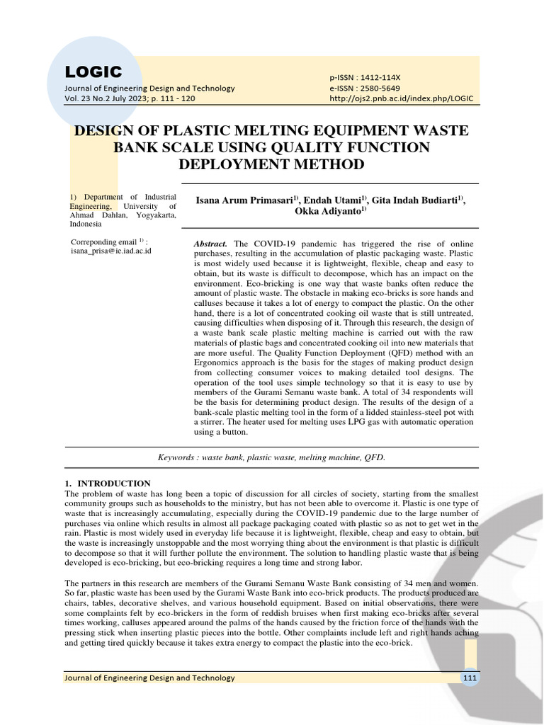 A_Design_of_Plastic_Melting_Equipment_Waste_Bank_S | PDF | Waste | Plastic