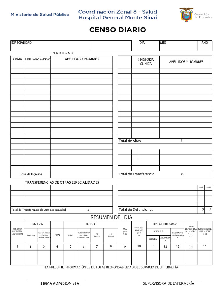 Censo Diario de Pacientes Hospitalarios | PDF | Medicina | Cuidado de ...