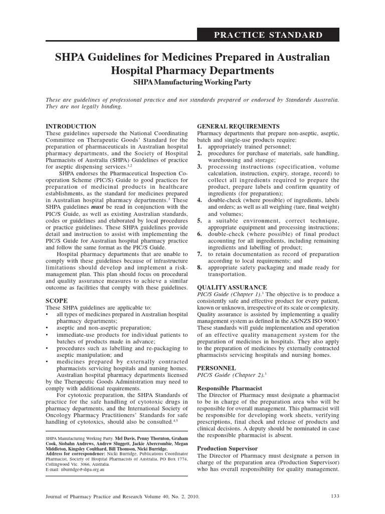 SHPA Guidelines On Manufacturing - Standards in Hospital | Download ...